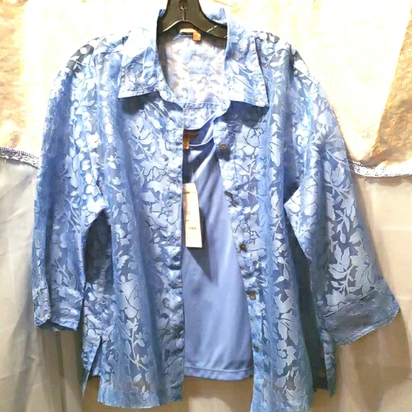 Notations | Tops | Nwt Notations Blue Floral Tank Blouse Sz Xl | Poshmark